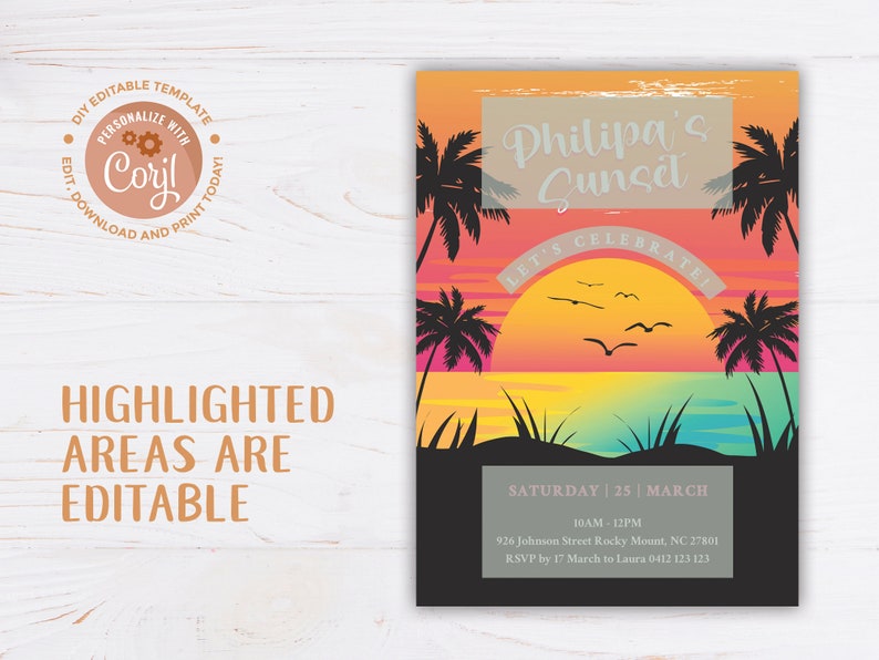 EDITABLE Summer Invitation, Summer Party Invite, Sunset Invitation ...