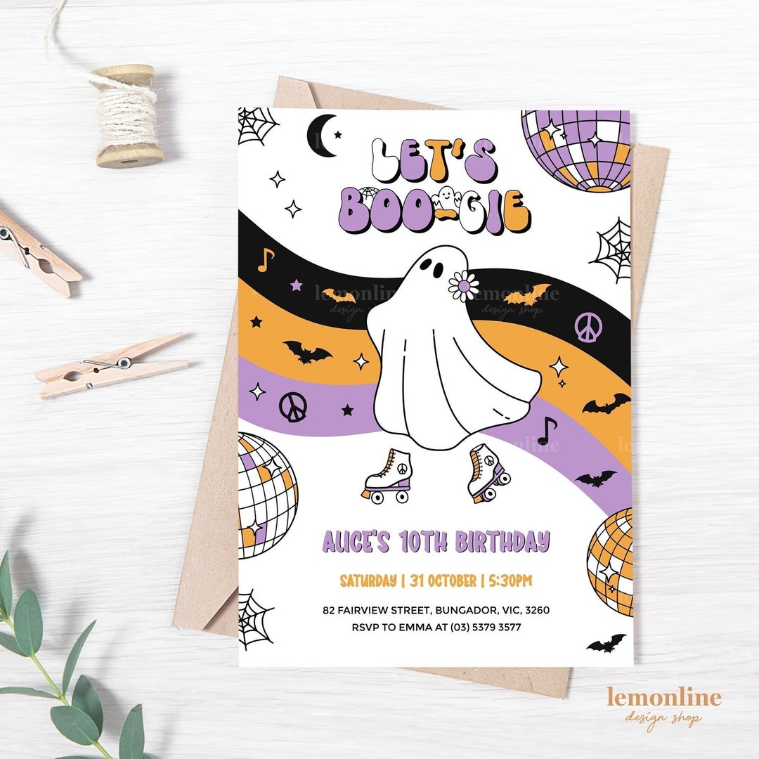Halloween Birthday Invitation, Skating Invite, Disco Halloween Invite ...