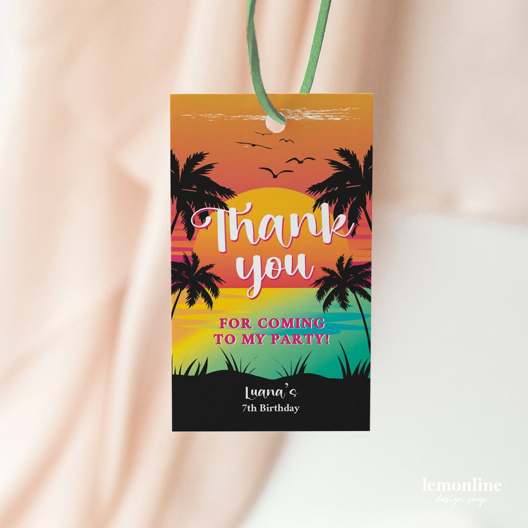 Summer Gift Tags, Beach Party Favor Tag, Beach Party Theme, Sunset ...