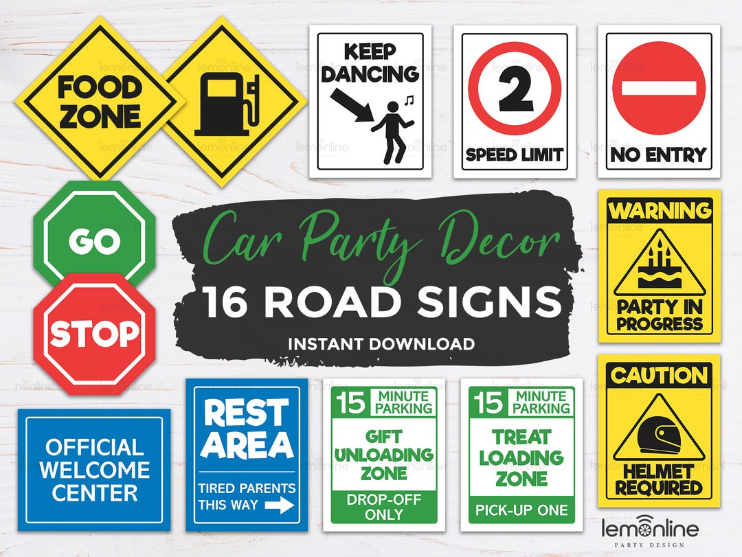 Car Party Decoration Set, Traffic Signs Bundle, Road Sign, Street Road ...