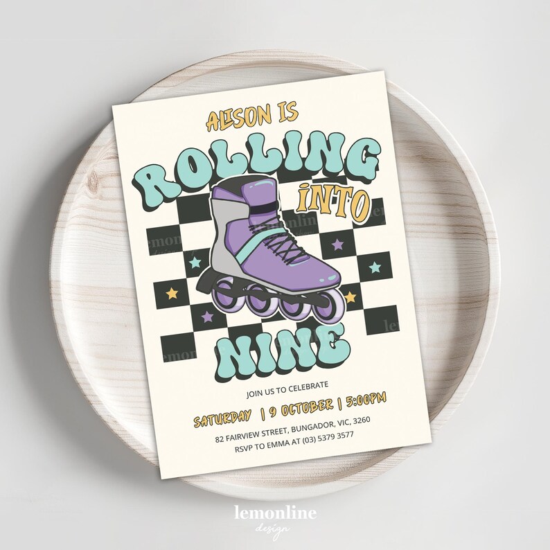 Rollin Into Invitation, Roller Blade Party, Skate Party Invitation ...
