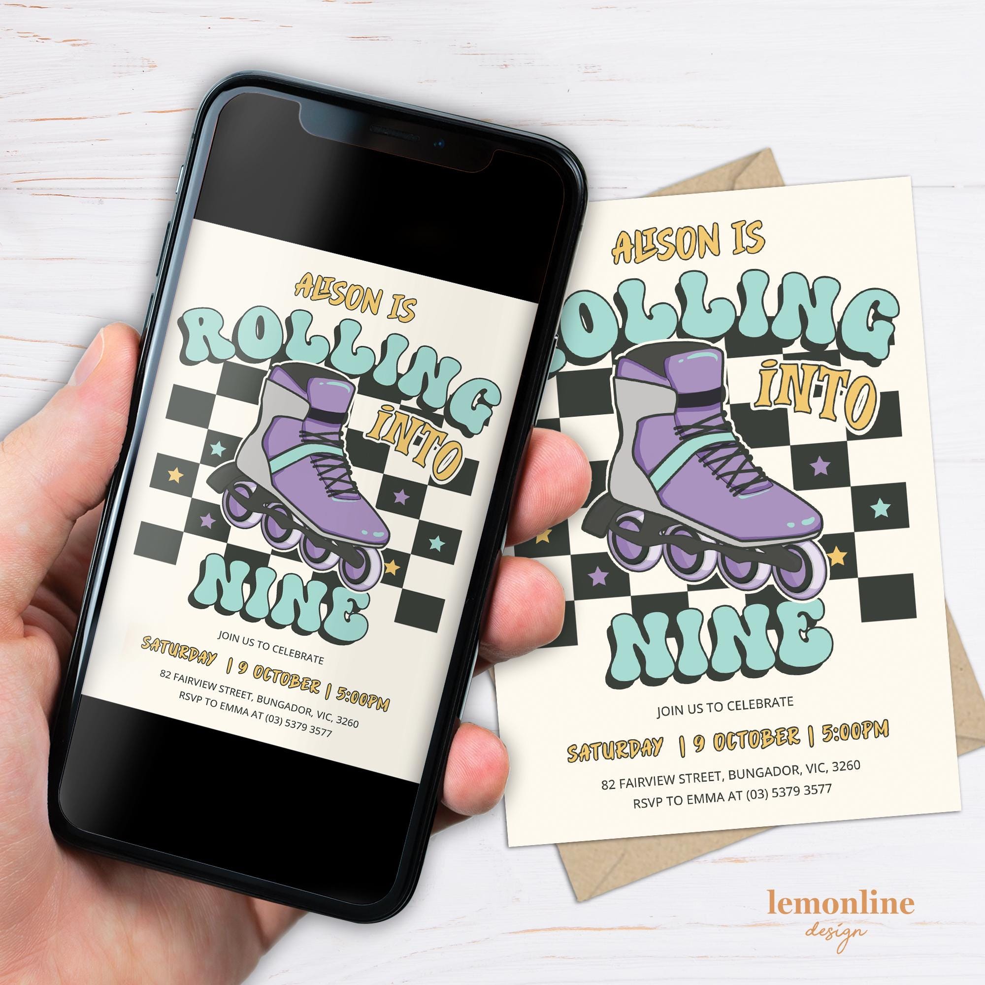 Rollin Into Invitation, Roller Blade Party, Skate Party Invitation ...