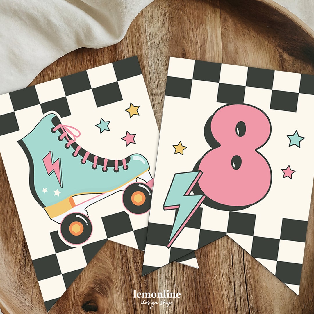 Editable Roller Skate Banner, Let's Roll Birthday Banner Diy, Skate ...