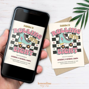Rolling Into Eight Invitation, Let's Roll Invite, 8th Invite for Girl ...