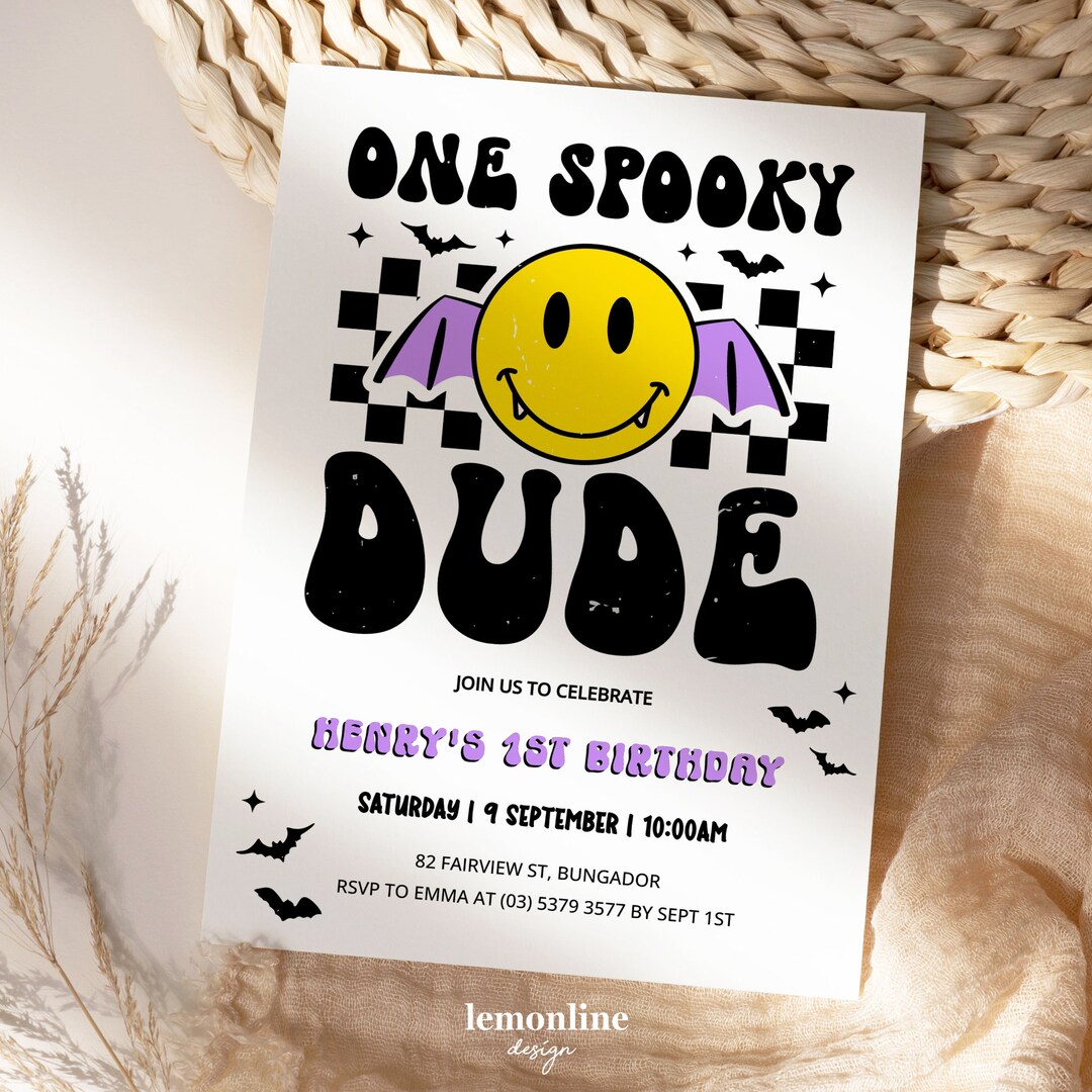 One Spooky Dude Invitation, One Happy Dude Birthday Invite, Spooky Dude ...