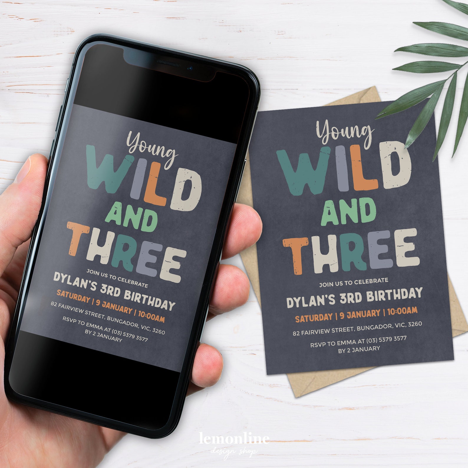 Young Wild and Three Invite, Wild and Three Boy, Third Birthday ...