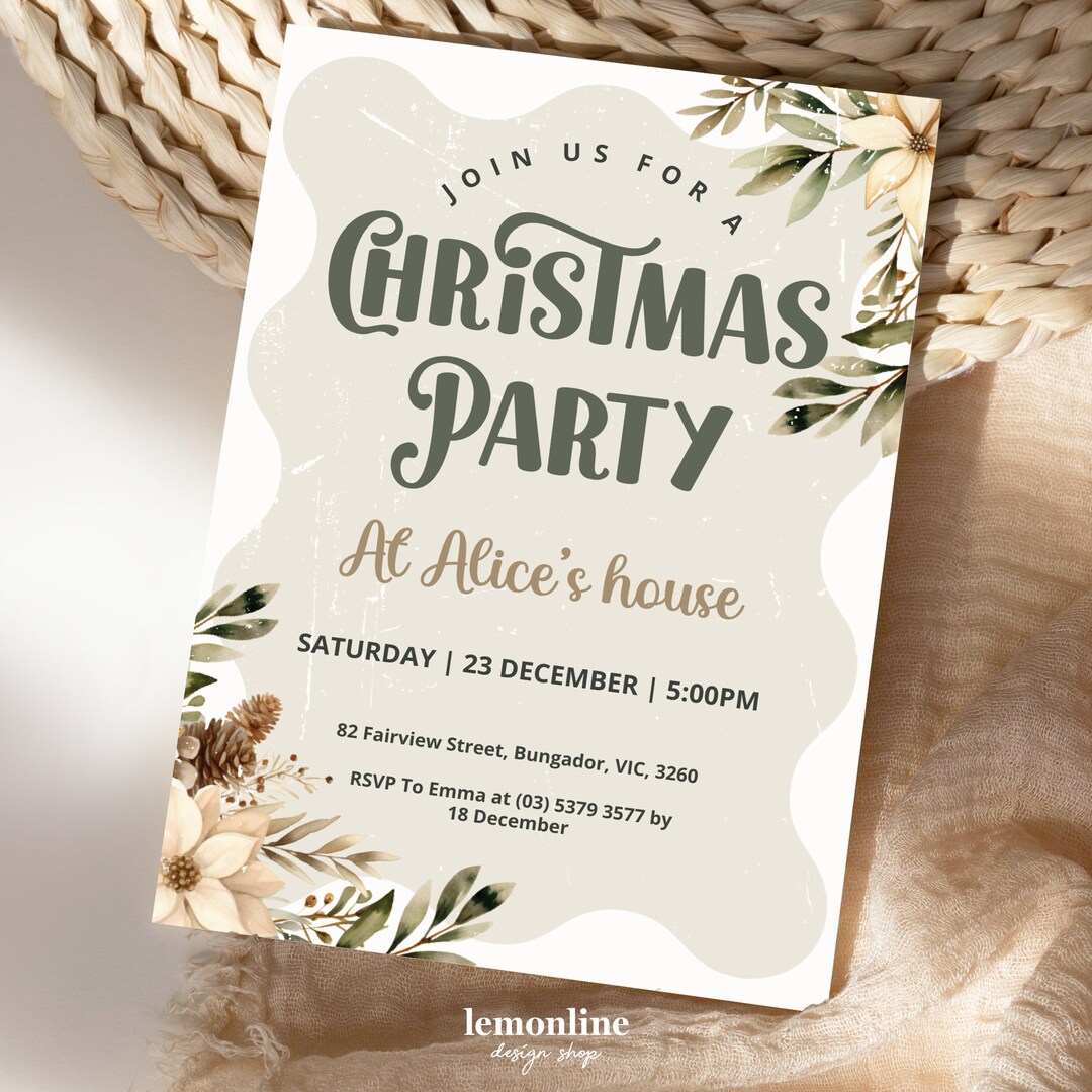 Editable Boho Theme Christmas Invitation, Neutral Boho Christmas Party ...