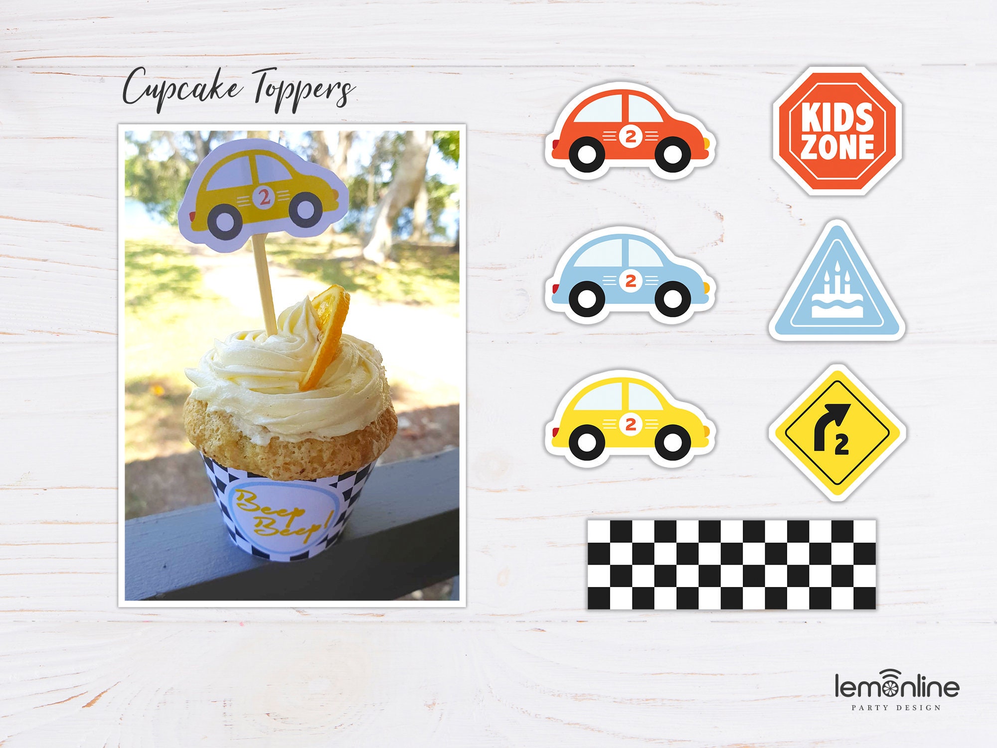 Car Cupcake Toppers Road Signs Cupcake Toppers Checkered - Etsy Australia