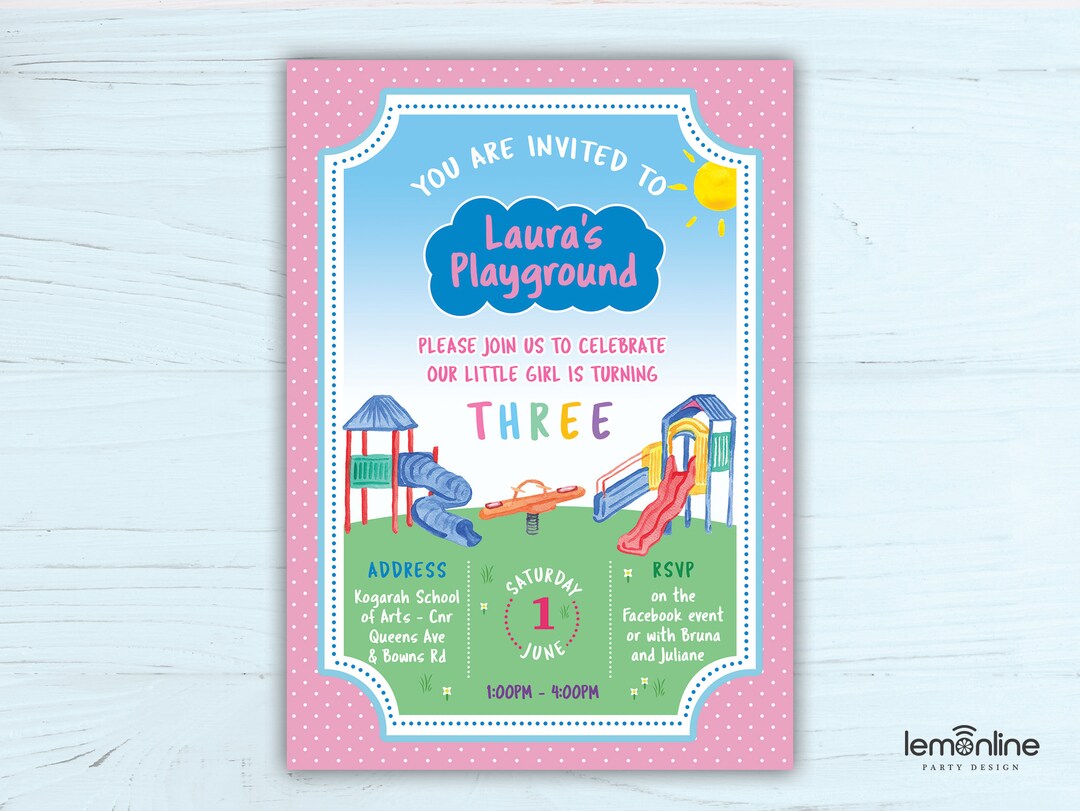 Playground Invitation, Playground Invite, Park Invitation, Party at the ...