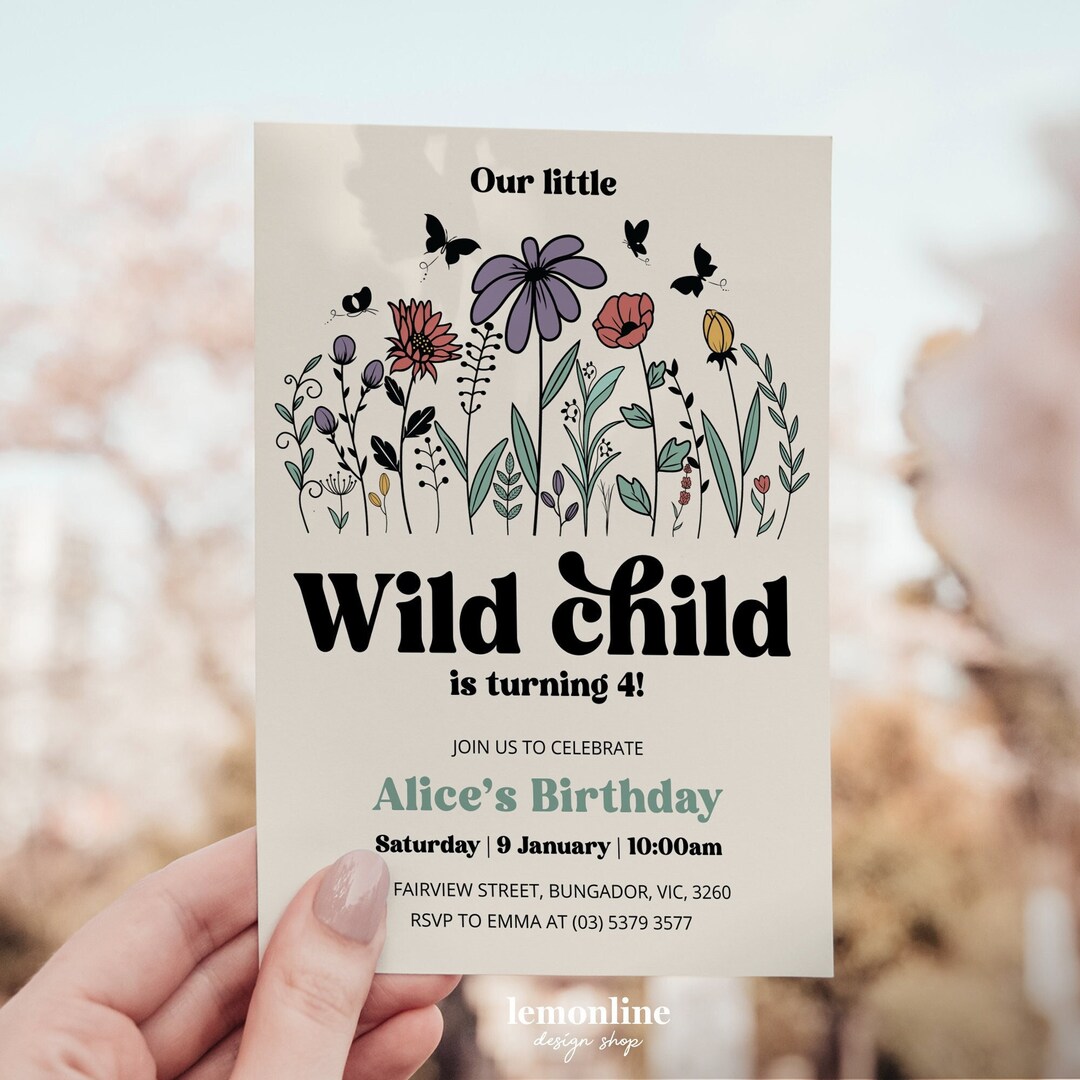 Wild Flower Invite, Wild Child Birthday, Floral Invitation, Wildflower ...