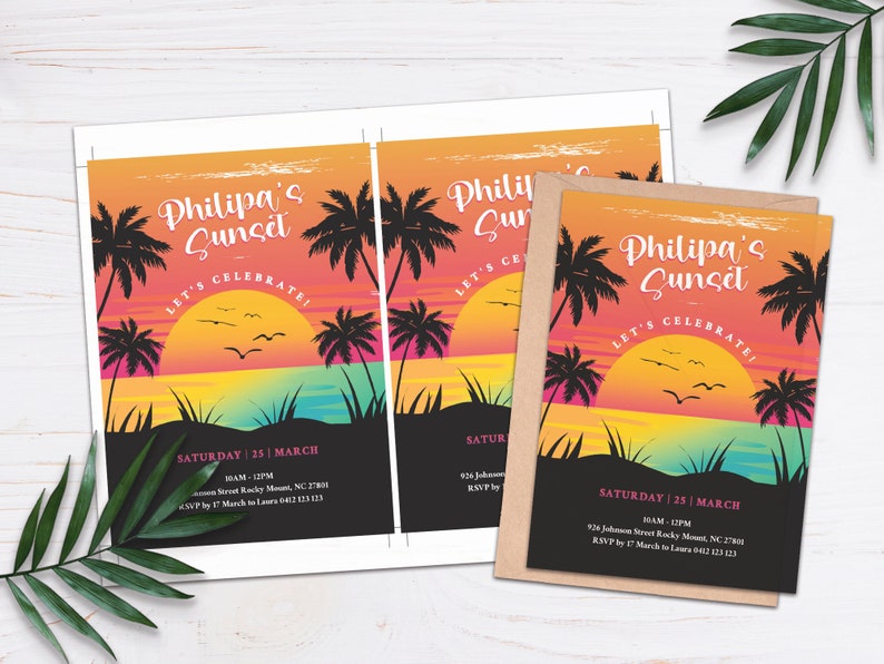 EDITABLE Summer Invitation, Summer Party Invite, Sunset Invitation ...
