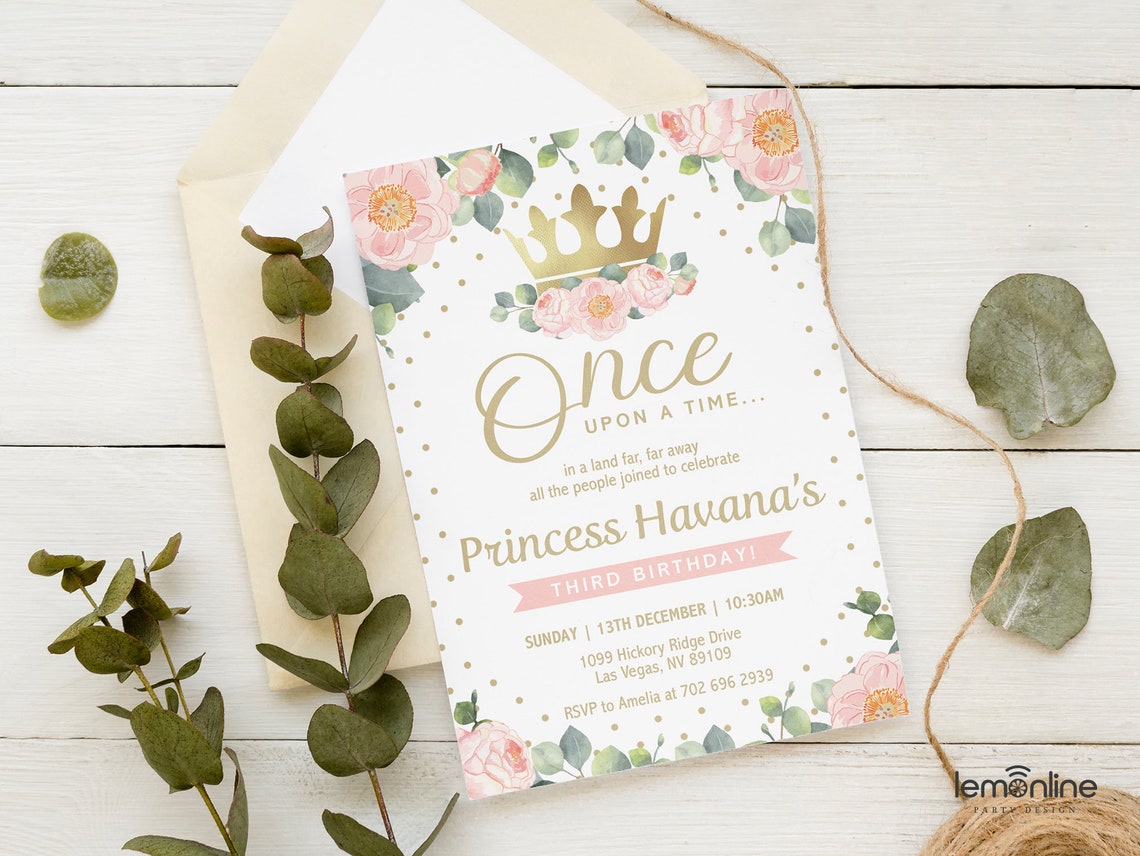 Princess Birthday Invitation Crown Invitation Once Upon a - Etsy