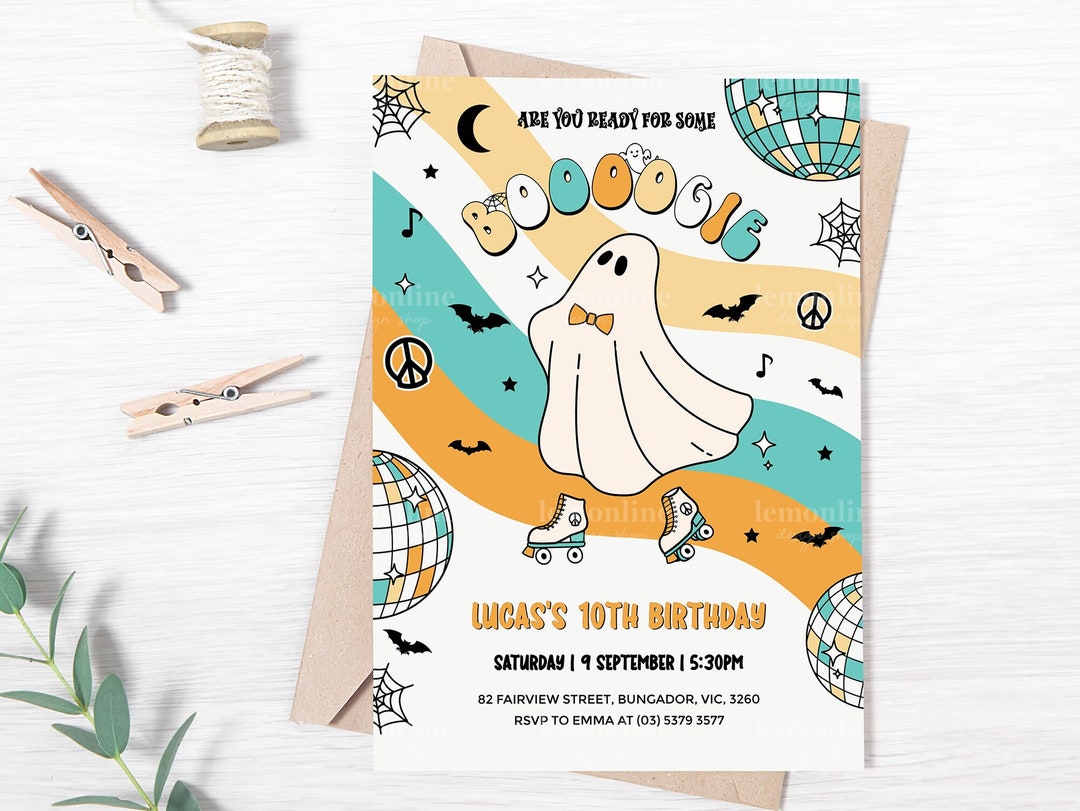 Halloween Birthday Invitation, Skating Invite, Disco Halloween Invite ...