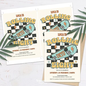 Rolling Into Eight Invitation, 8th Birthday Skate, Skating Board ...