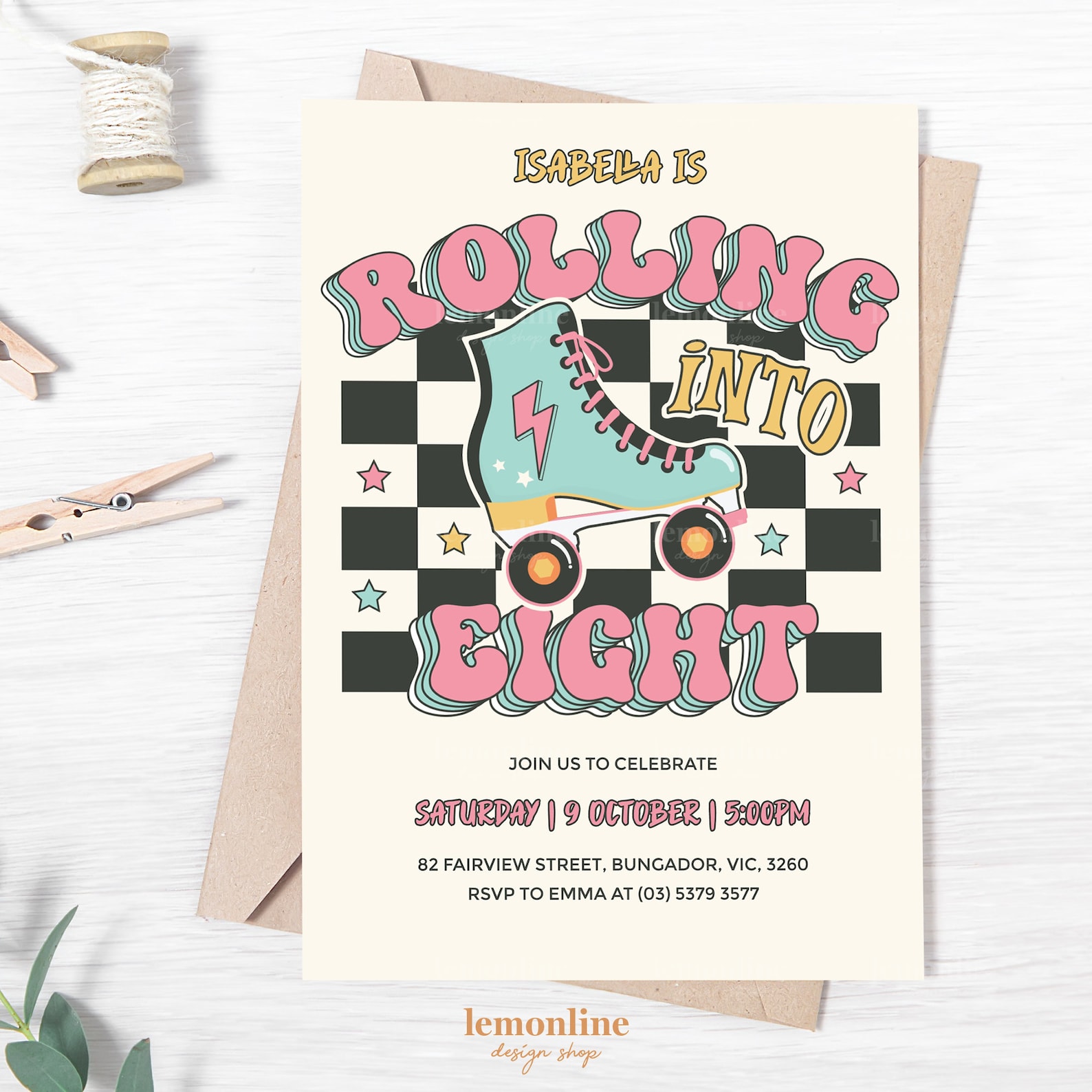 Rolling Into Eight Invitation, Let's Roll Invite, 8th Invite for Girl ...