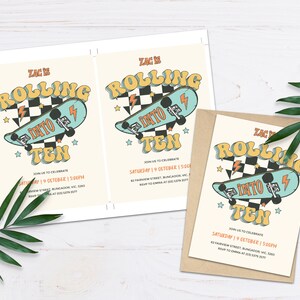 Rolling Into 10 Invitation, 10th Birthday Invite, Skating Board ...