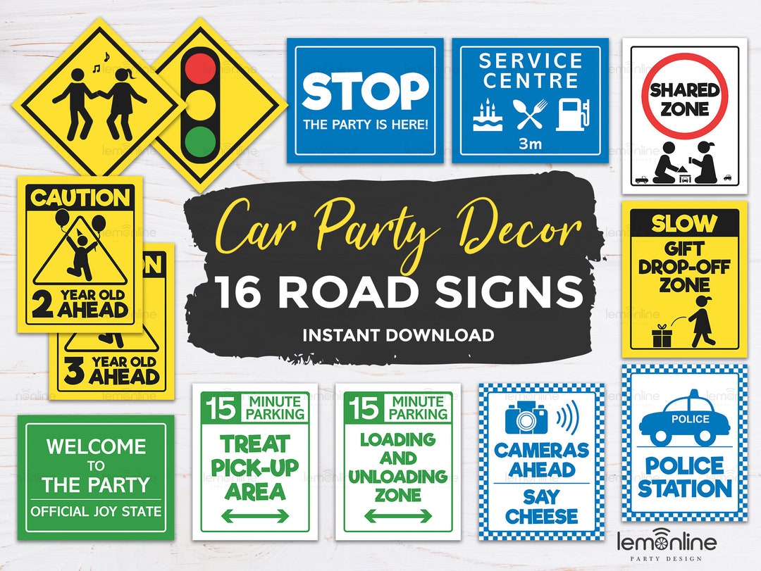 Car Party Decoration Set, Traffic Signs Bundle, Road Sign, Street Road ...