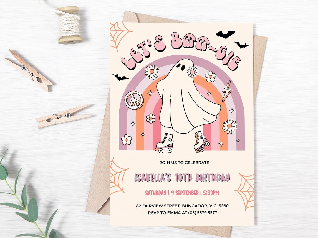 Halloween Birthday Invitation, Skating Invite, Disco Halloween Invite ...