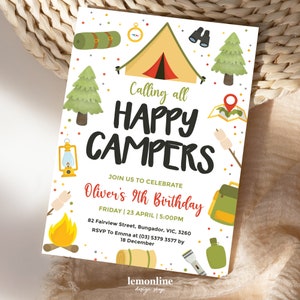 Calling All Happy Campers Invitation, Happy Camper Invite, Camp Theme ...