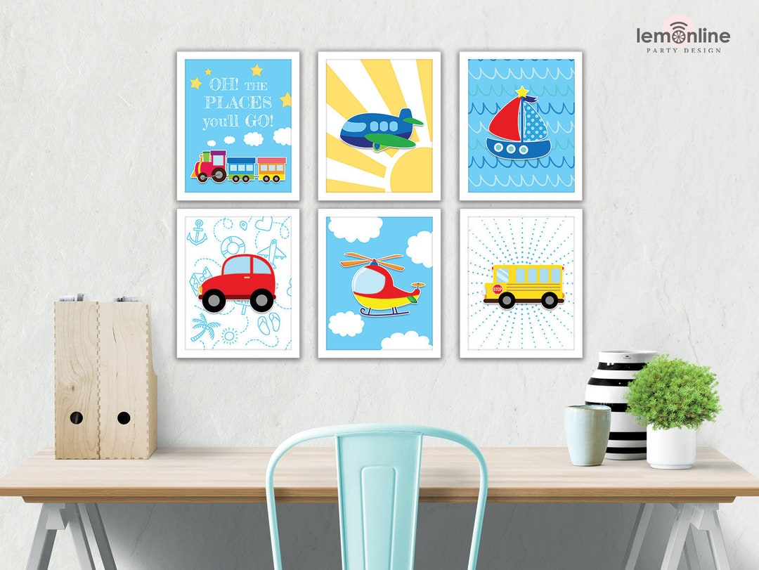 Transportation Wall Art, Set of 6, Transportation Decor, Kids Vehicle ...