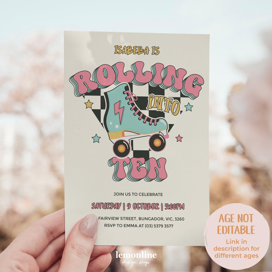 Rolling Into Ten Invitation, Let's Roll Invite, 10th Birthday Invite ...