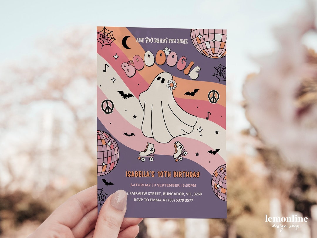Halloween Birthday Invitation, Skating Invite, Disco Halloween Invite ...