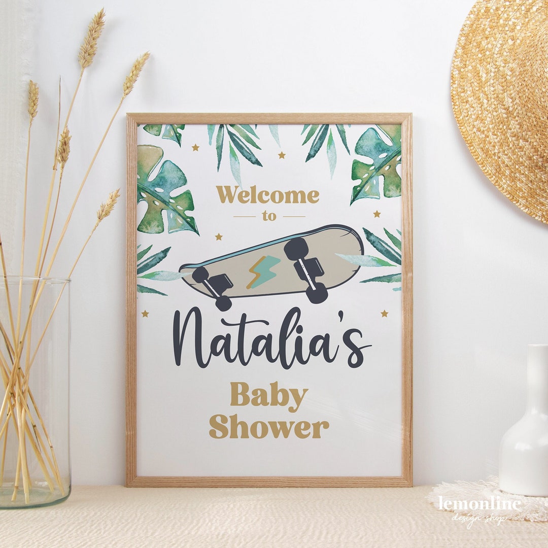 EDITABLE Skateboard Party Welcome Sign, Baby Shower Boy, Skateboard ...