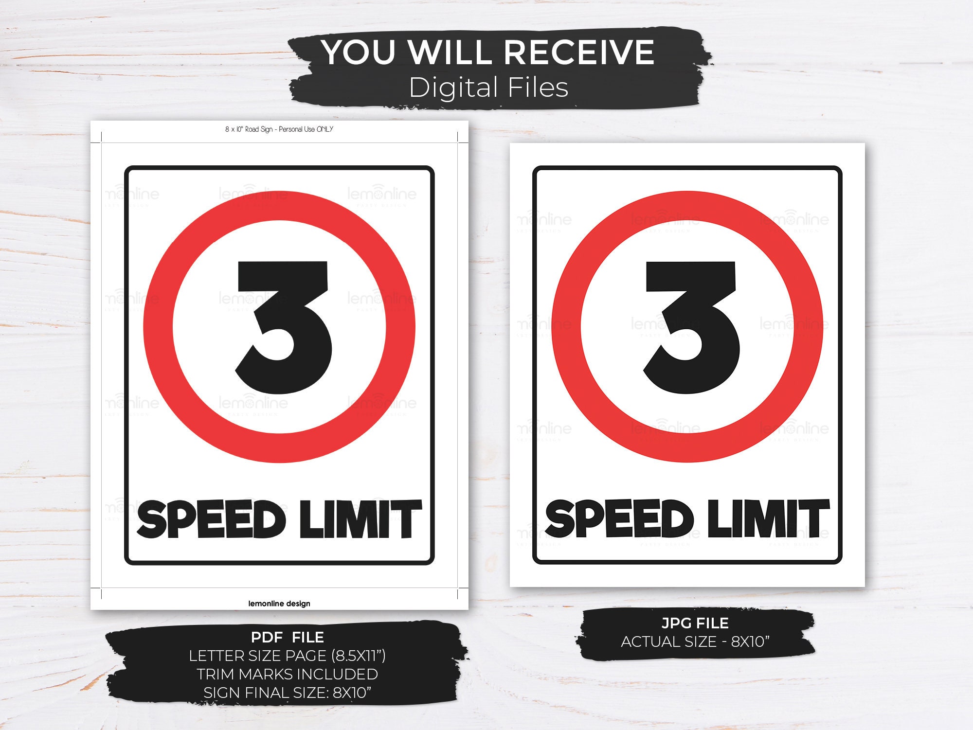 Speed Limit 3 Sign, Car Birthday Party Decoration, Printable Road Sign ...