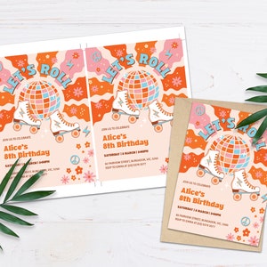 Editable Groovy Disco Roller Skate Birthday Party Invitation, Let's ...