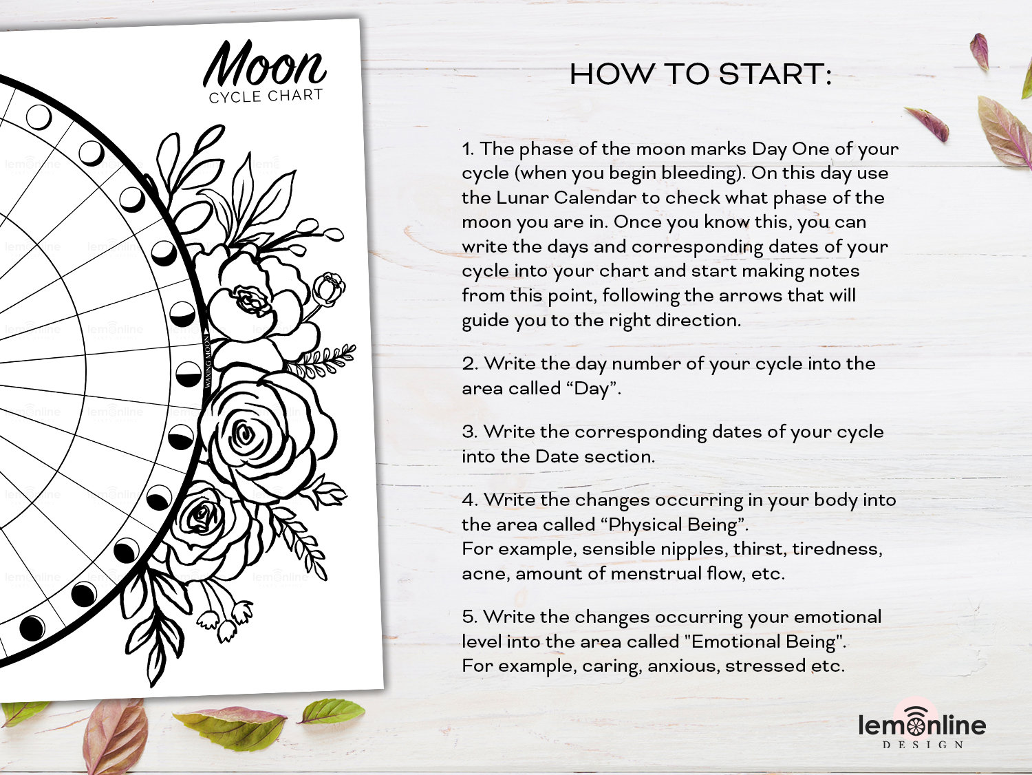 Moon Mandala, Moon Cycle Chart, Body, Mind and Soul Tracker, Moon ...