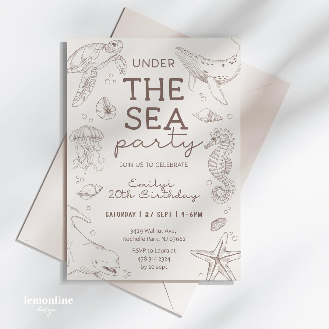 Sea Animals Invite, Under the Sea Invite, Coastal Seashell Birthday ...
