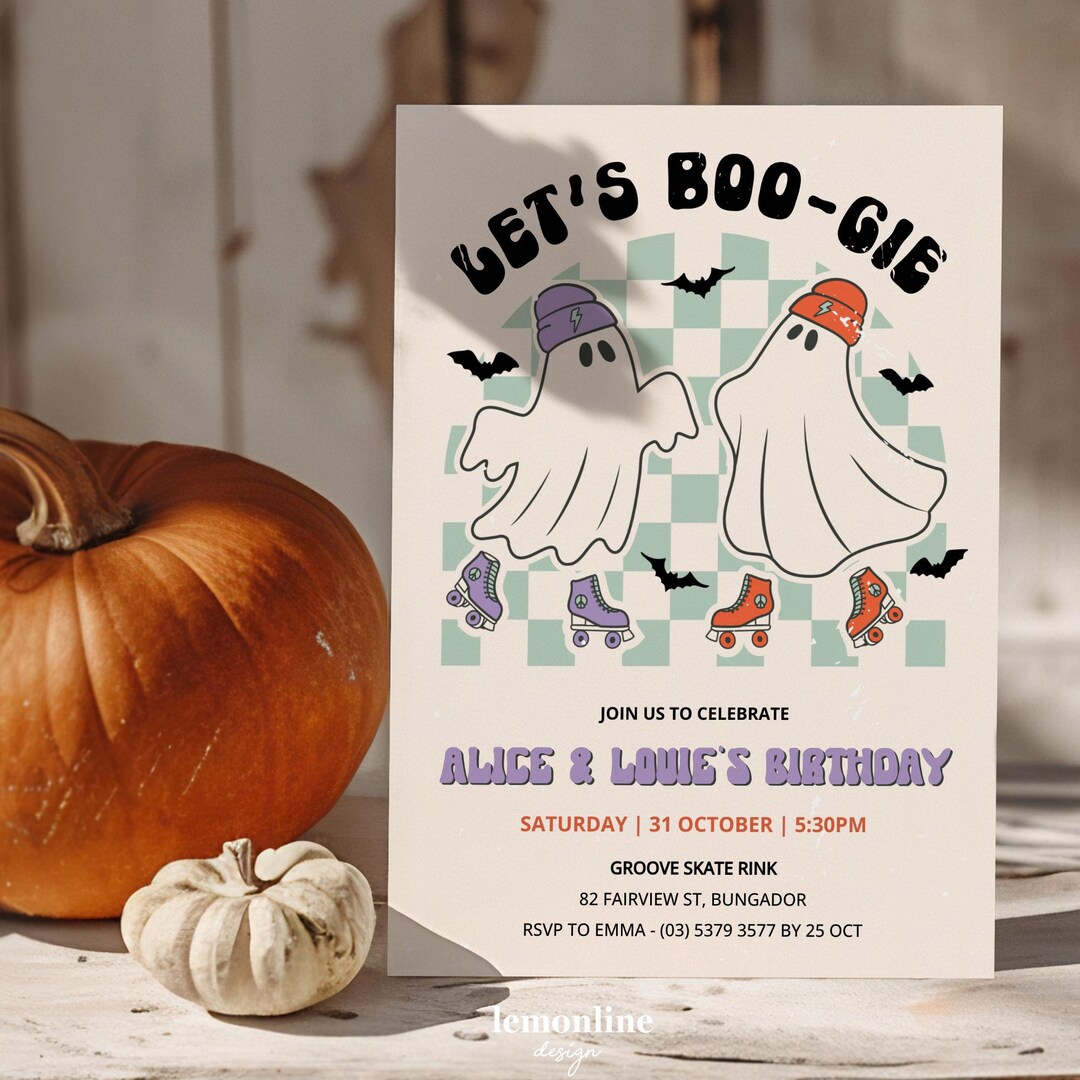 Halloween Birthday Invitation, Roller Skating Birthday Invitation ...