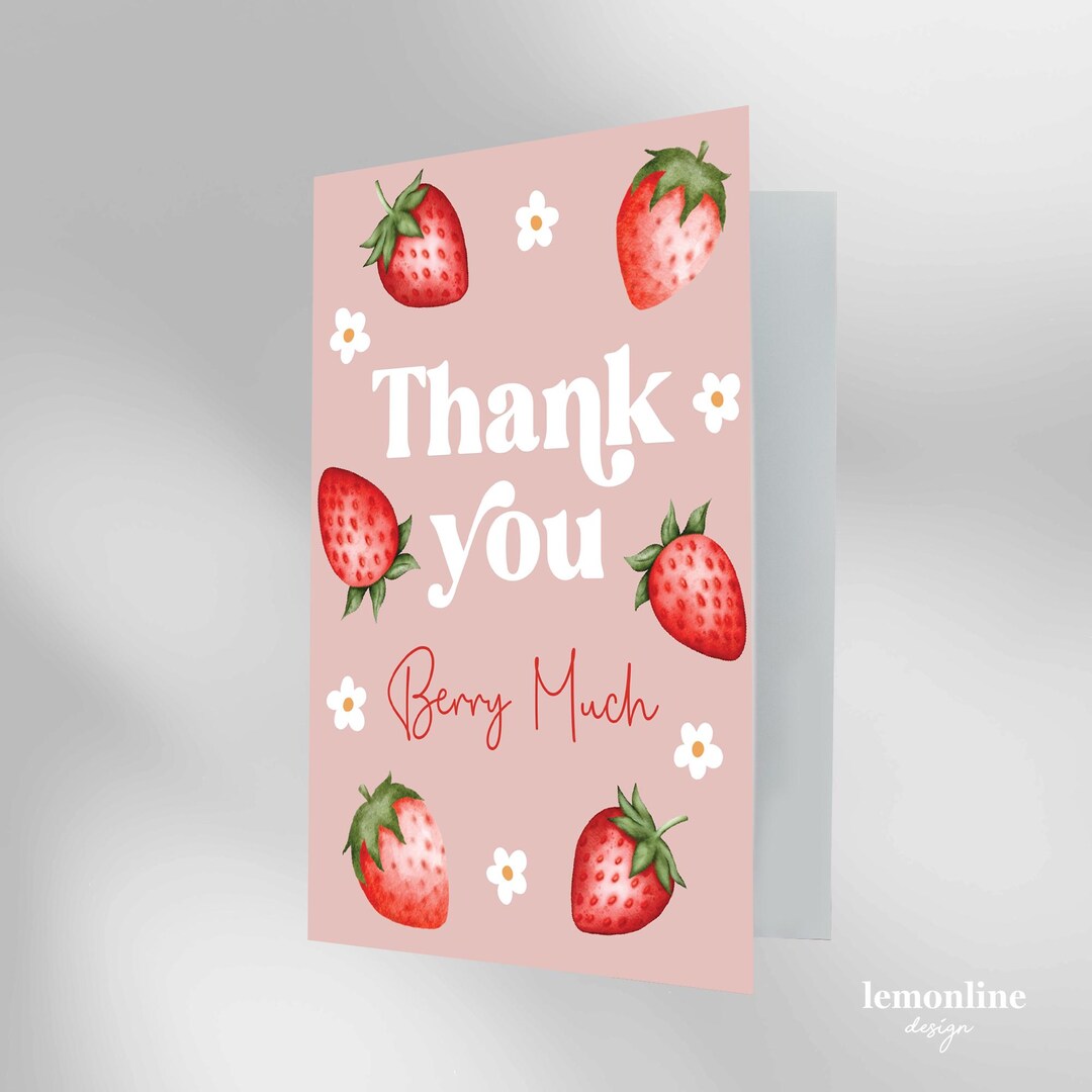 Strawberry Thank You Card, Berry First Theme, Berry 1st Birthday ...