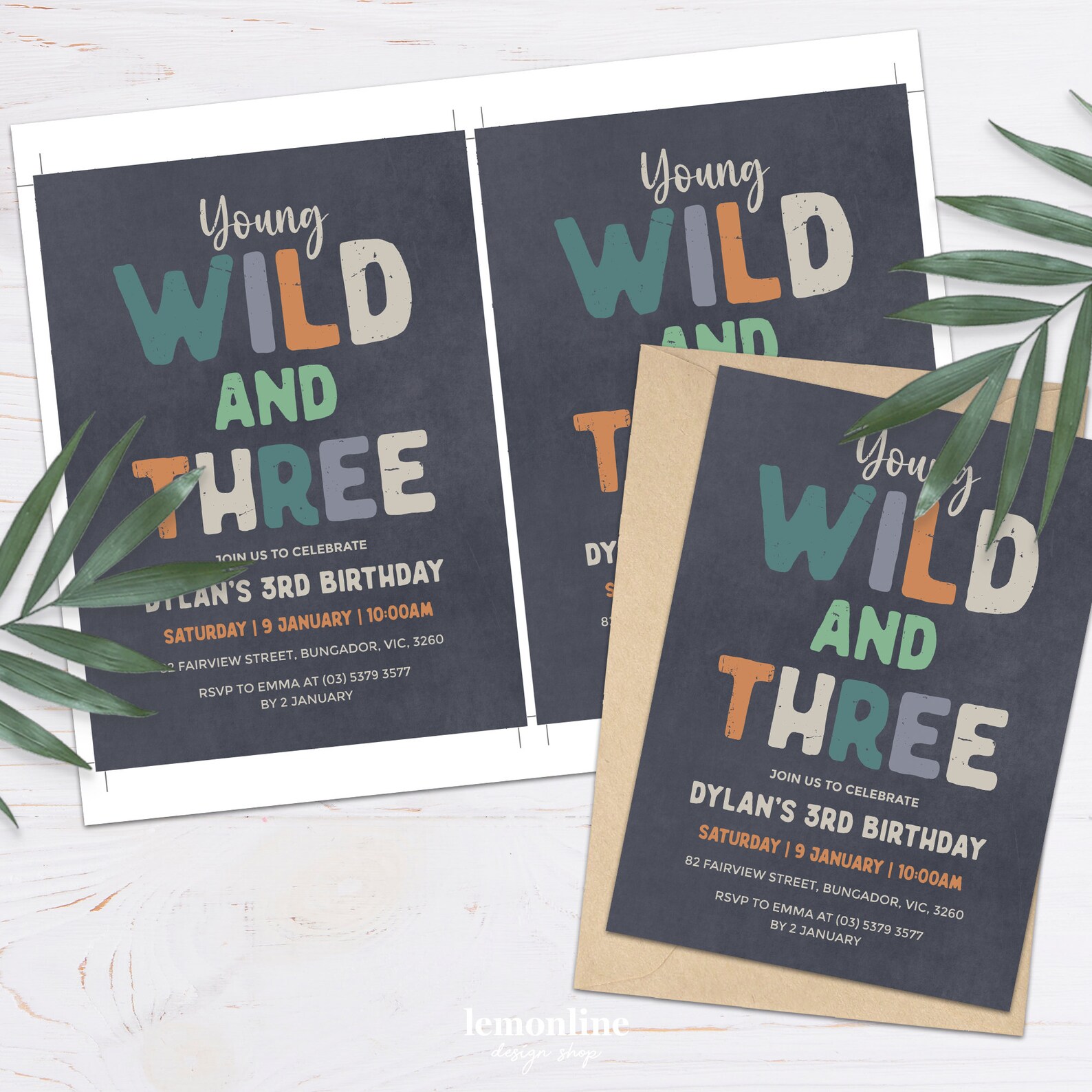 Young Wild and Three Invite, Wild and Three Boy, Third Birthday ...