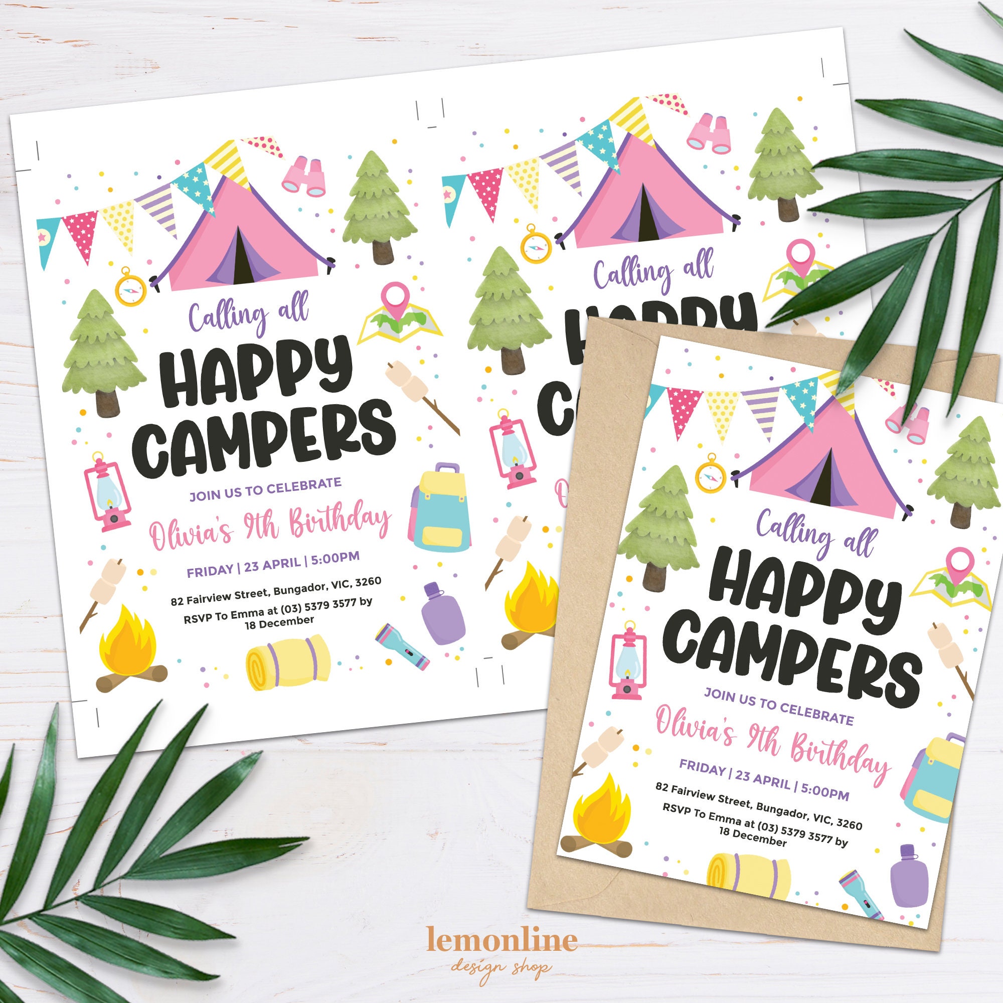 Calling All Happy Campers Invitation, Happy Camper Invite, Camp Theme ...