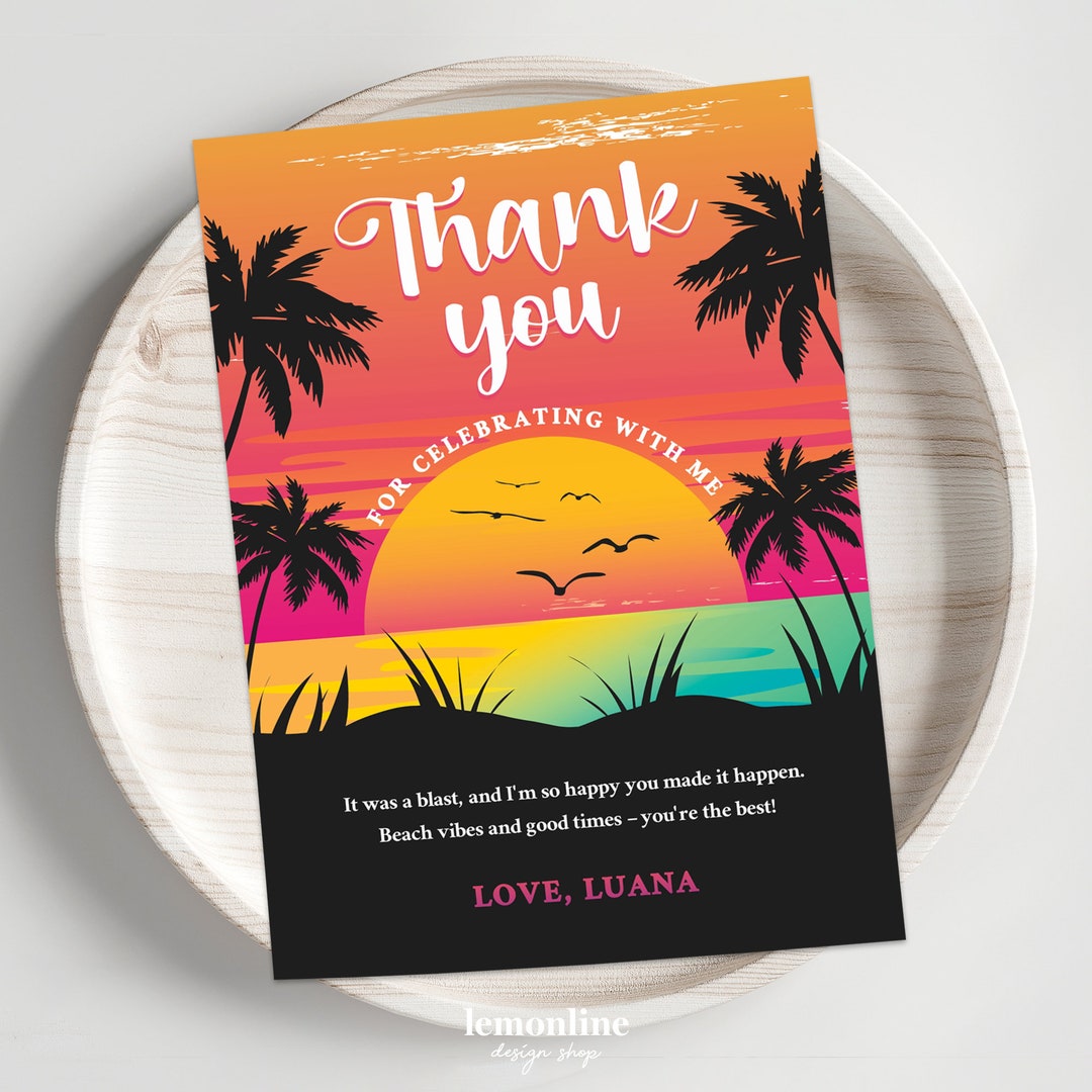 EDITABLE Beach Thank You Card, Palm Tree Thank You, Tropical Thank You ...