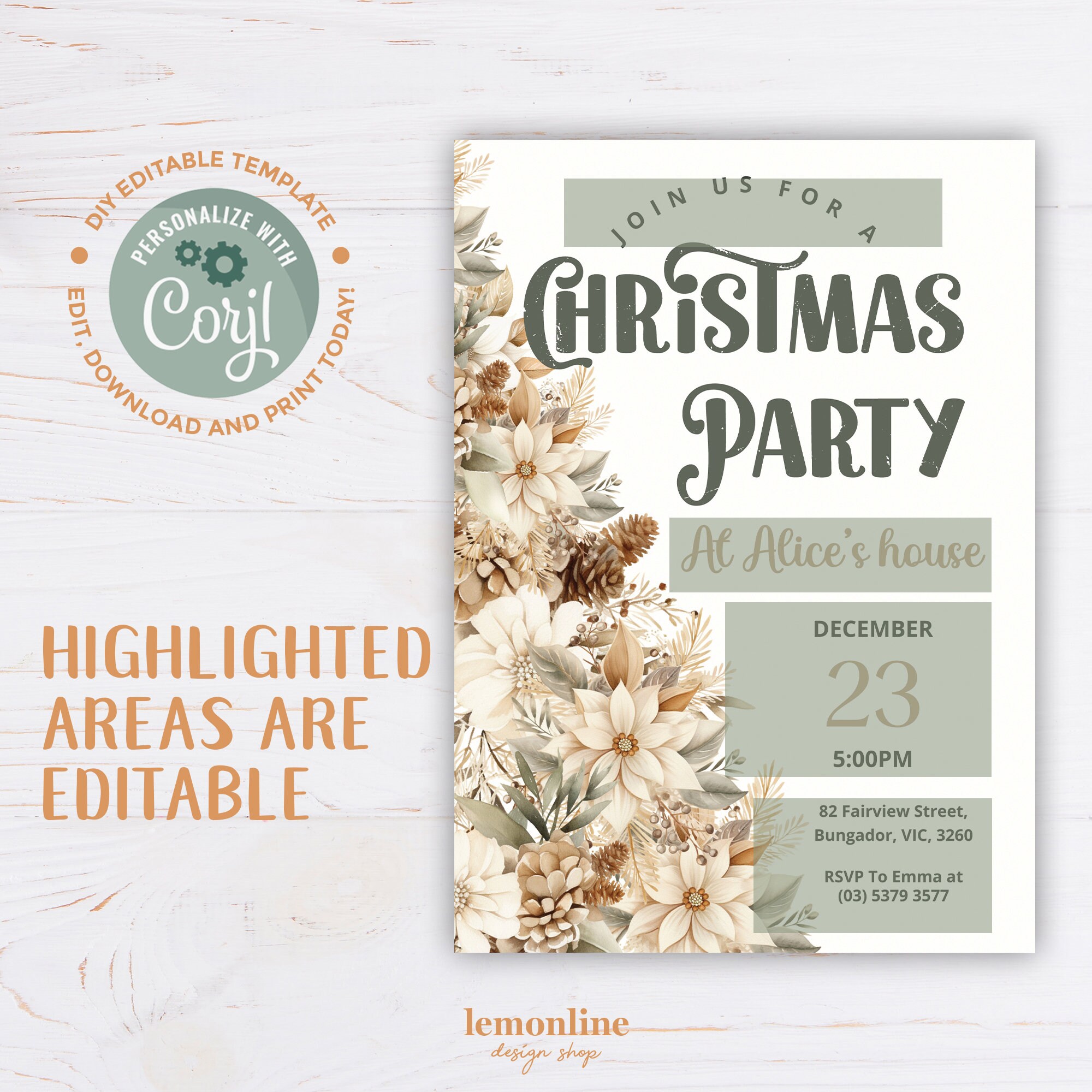 Editable Boho Theme Christmas Invitation, Neutral Boho Christmas Party ...