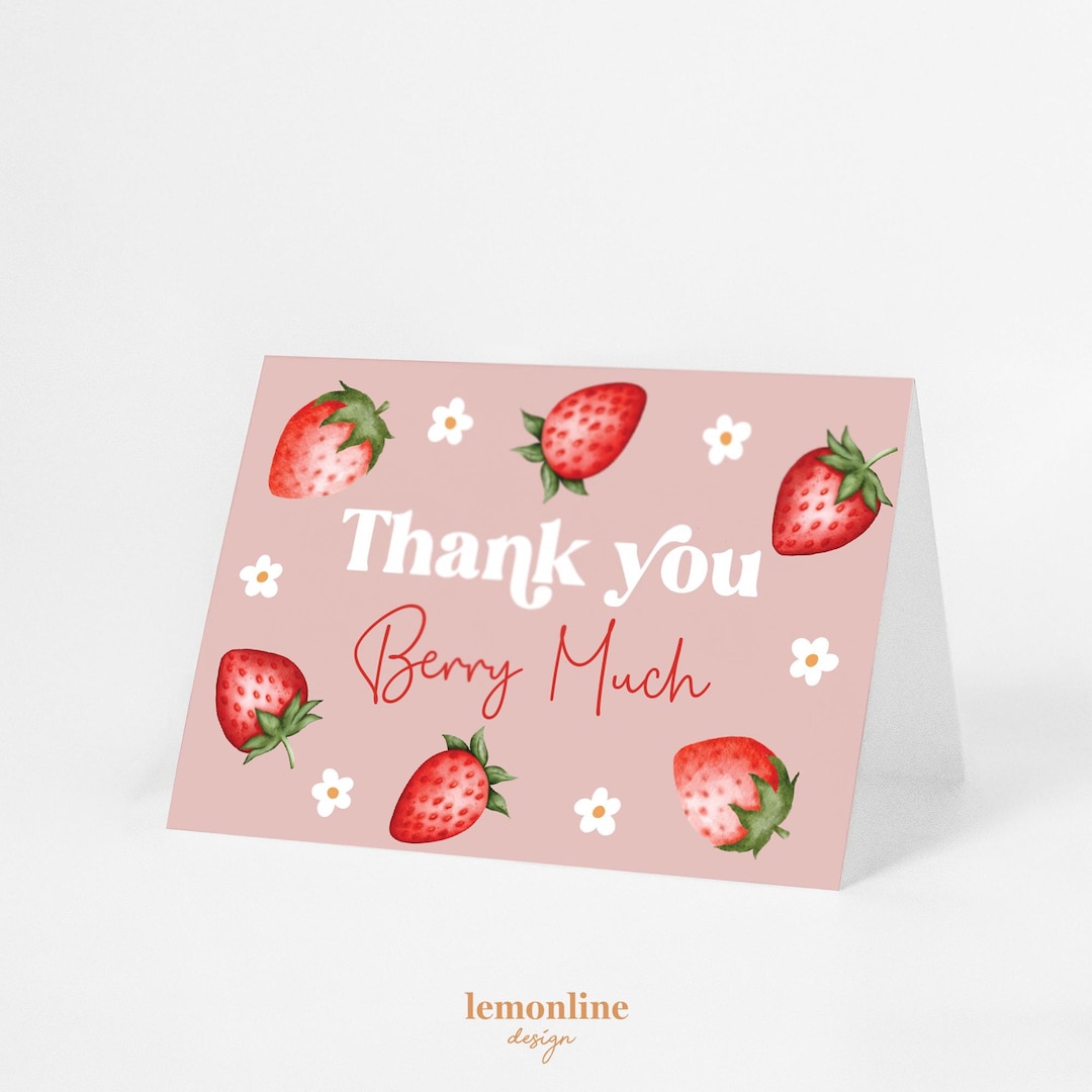 Strawberry Thank You Card, Berry First Theme, Berry 1st Birthday ...