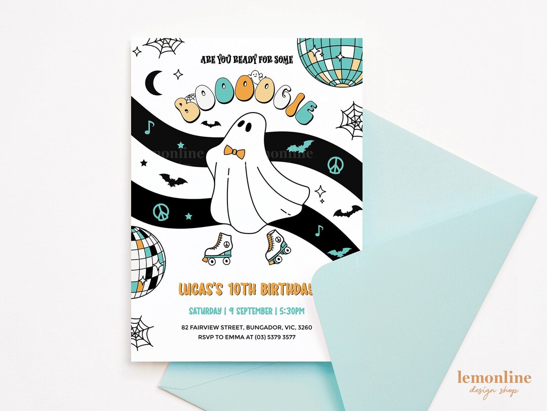 Halloween Birthday Invitation, Skating Invite, Disco Halloween Invite ...