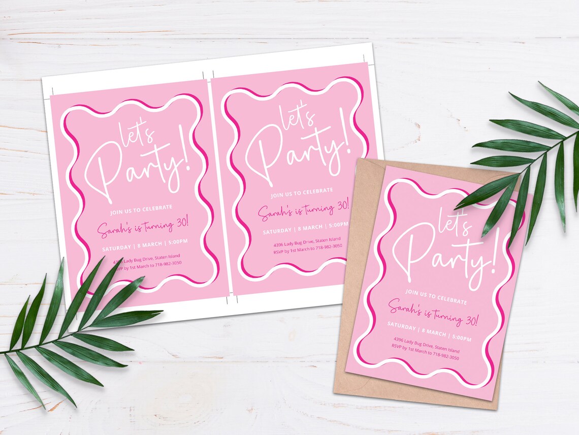 Editable Wavy Invitation, Pink Wavy Border Invitation, Pink Wavy Invite ...