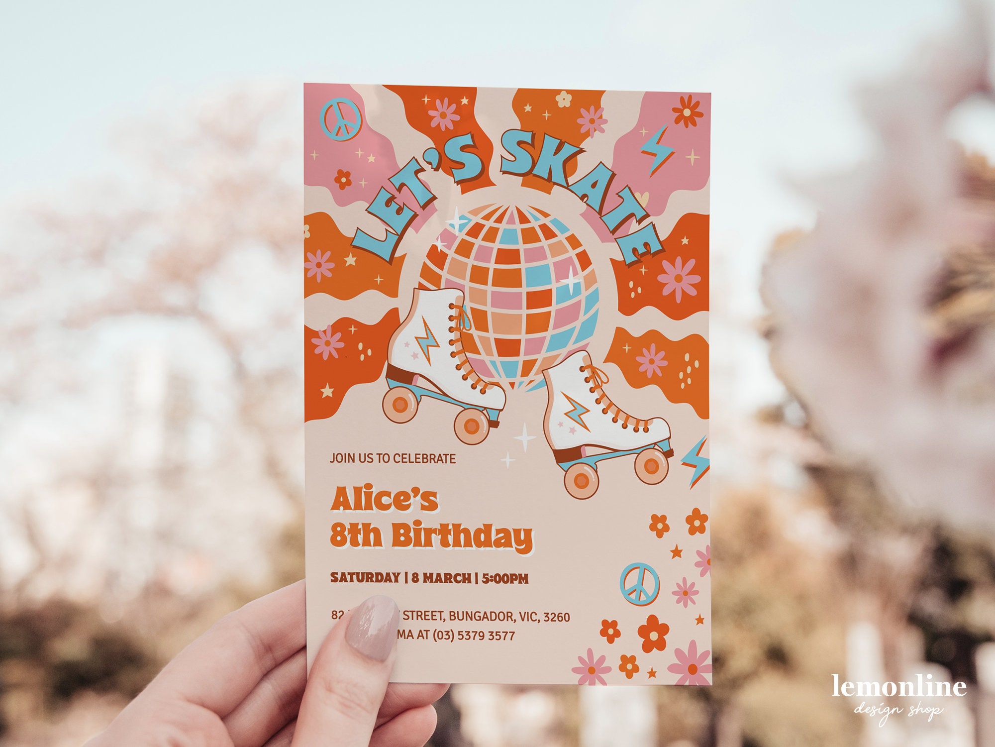Editable Groovy Disco Roller Skate Birthday Party Invitation, Let's ...