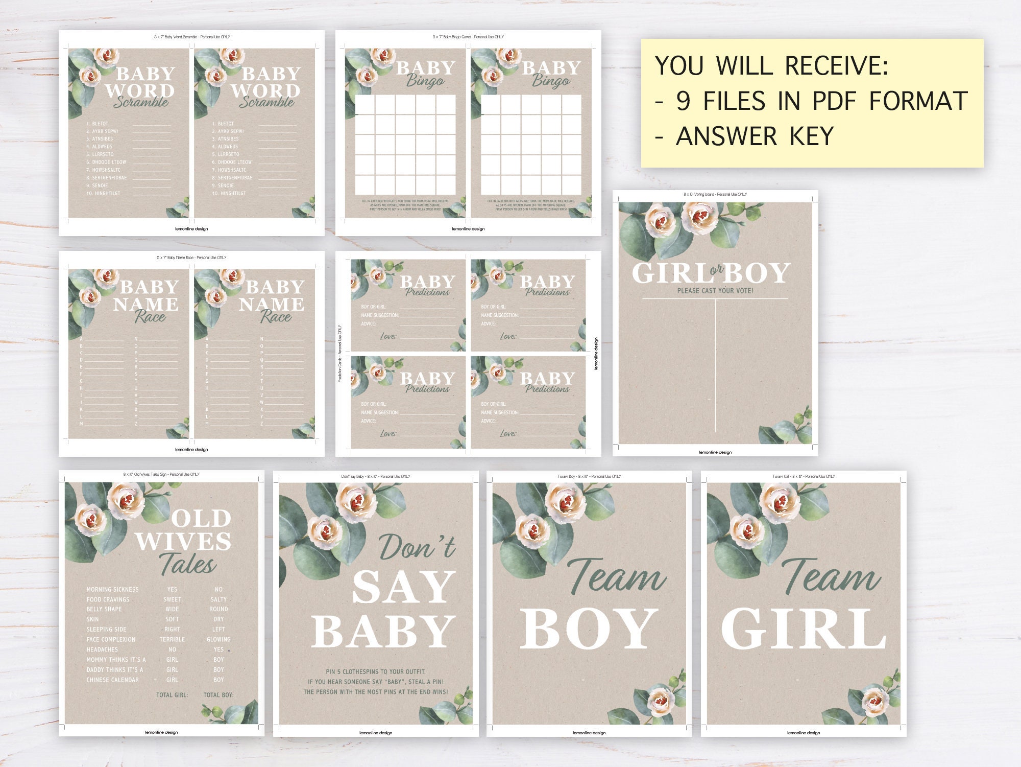 Gender Reveal Games Greenery Gender Reveal Games Baby Shower | Etsy