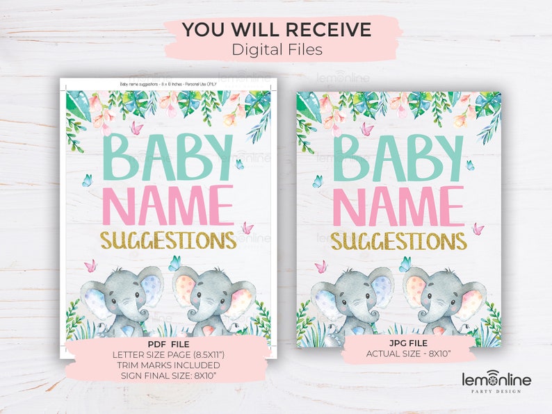 Name Suggestions Sign and Card, Gender Reveal Ideas, Baby Name ...