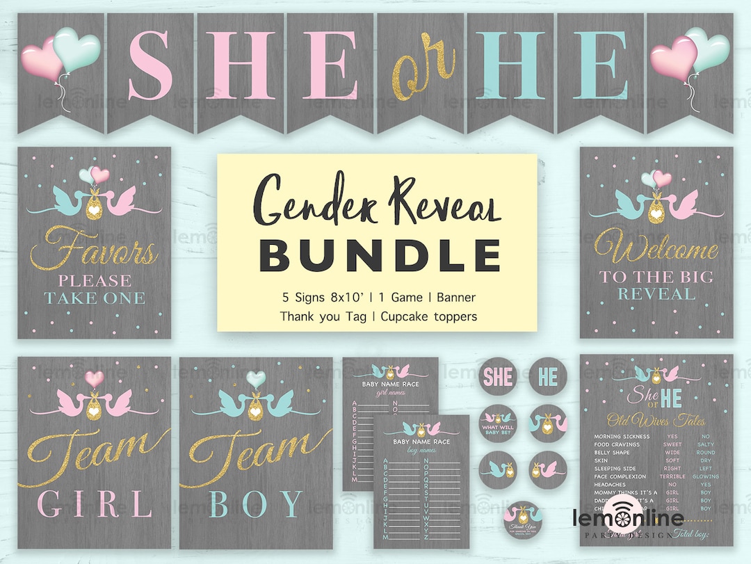 Gender Reveal Bundle, Gender Reveal Decoration, Gender Reveal Games ...