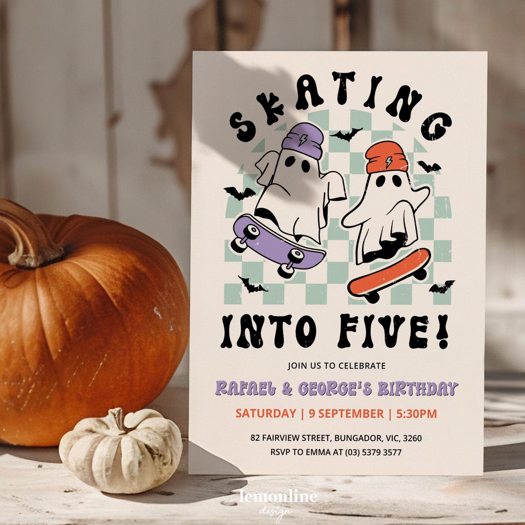 Halloween Birthday Invitation, Skateboard Halloween Invite, Ghost ...