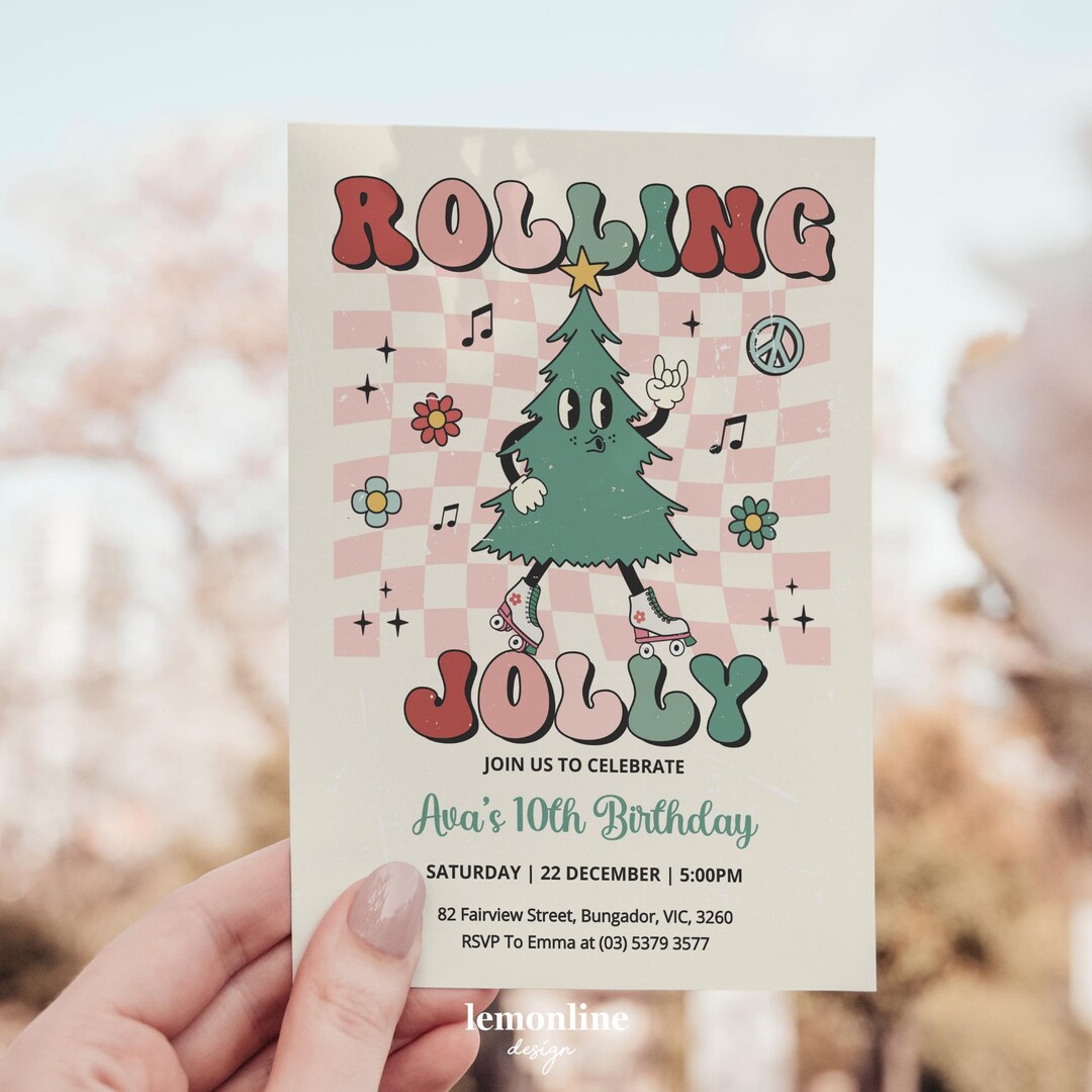 Rolling Jolly Invite, Lets Roll Invite, Roller Skate Christmas Birthday ...