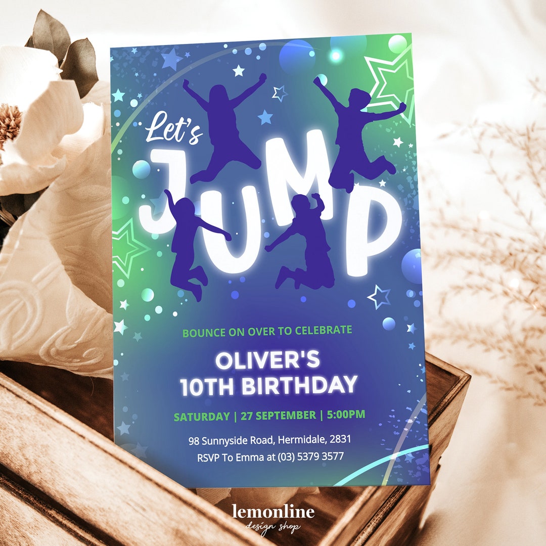 Let's Jump Party Invitation, Jump Birthday Party, Let's Jump Birthday ...