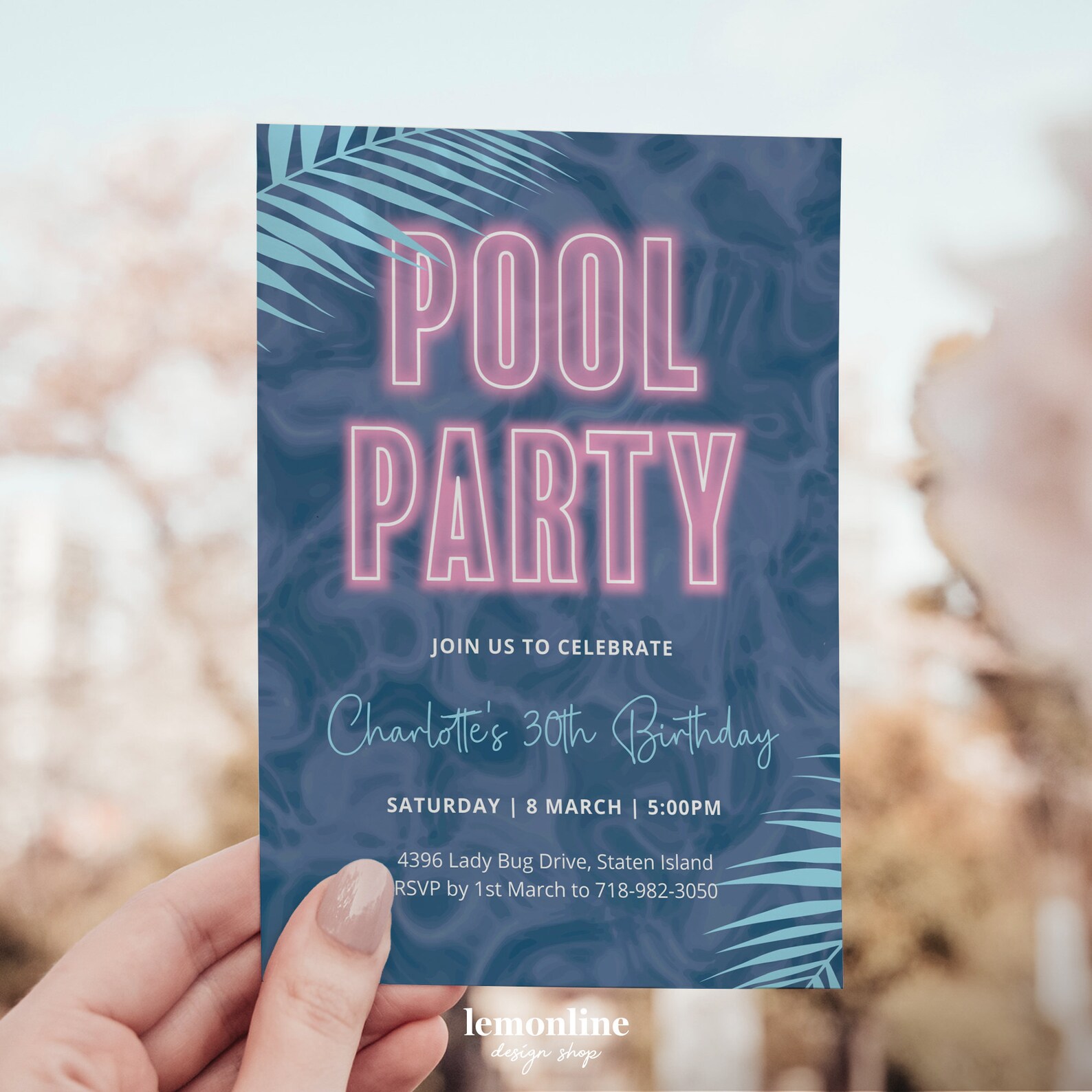 Neon Pool Party Invite, Night Pool Party Invitations for Her, Pool ...