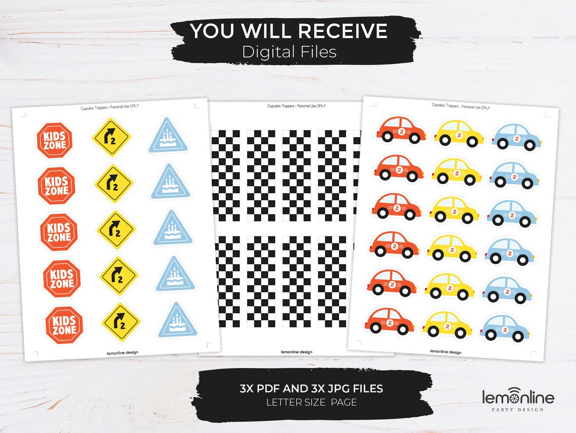 Car Cupcake Toppers Road Signs Cupcake Toppers Checkered - Etsy Australia