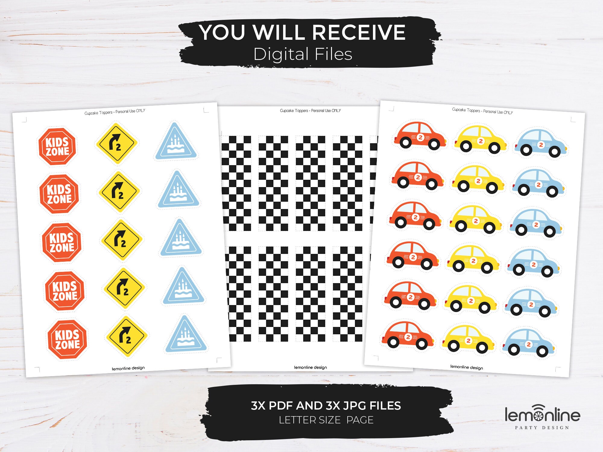 Car Cupcake Toppers Road Signs Cupcake Toppers Checkered - Etsy Australia